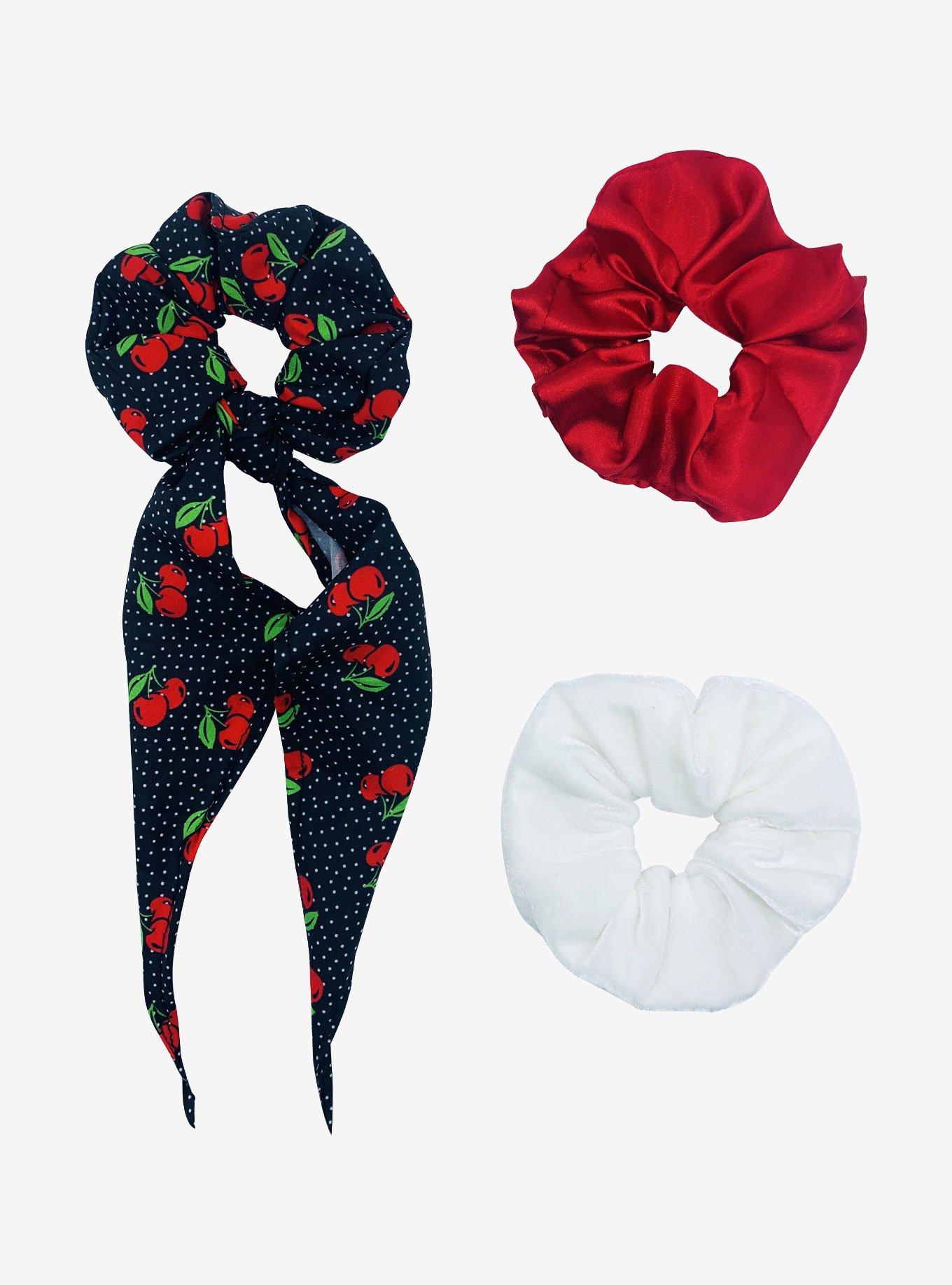 Cherry Polka Dot Long Bow Scrunchie Set | Hot Topic
