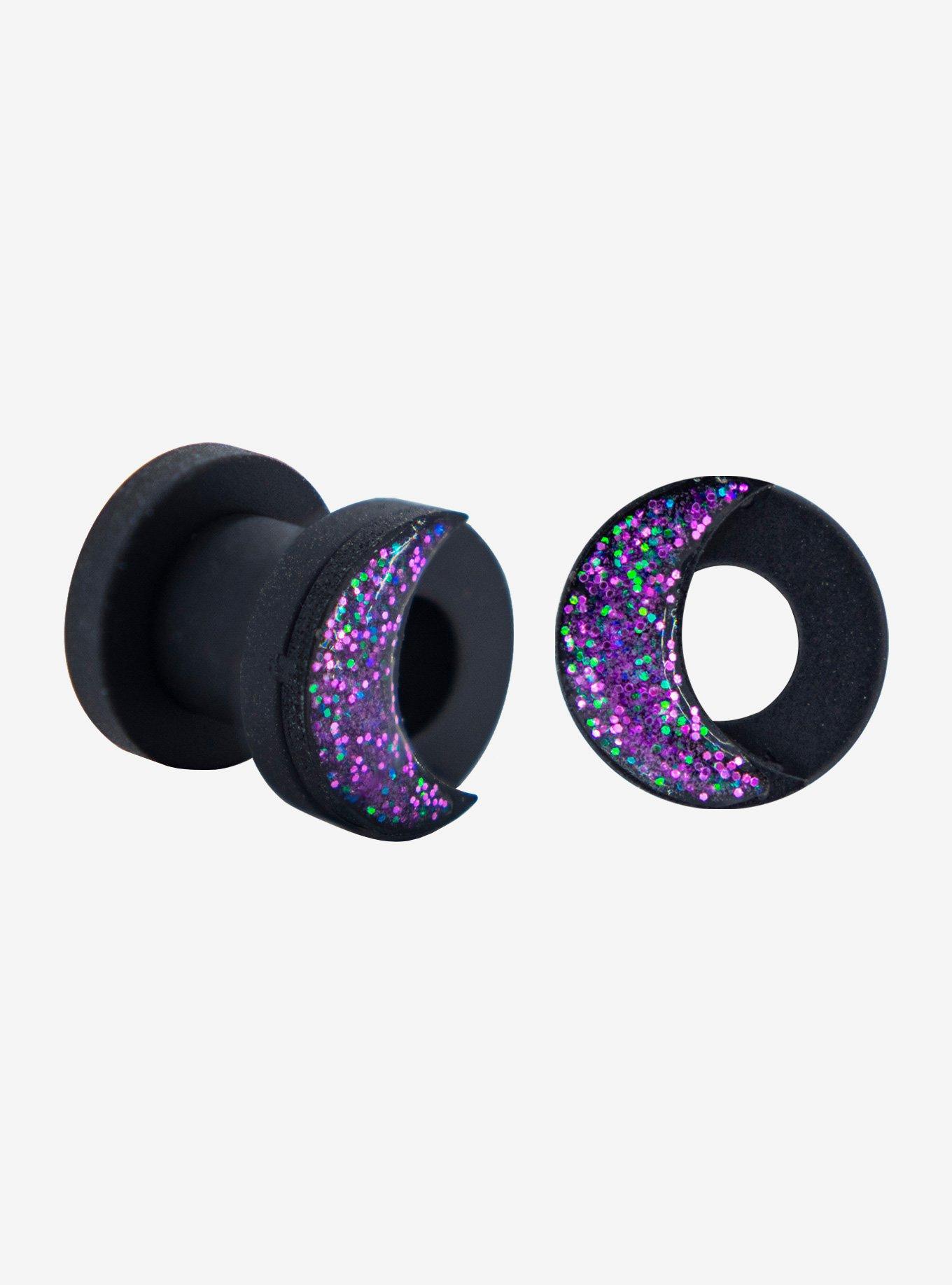 Steel Purple Glitter Crescent Moon Tunnel Plug 2 Pack | Hot Topic