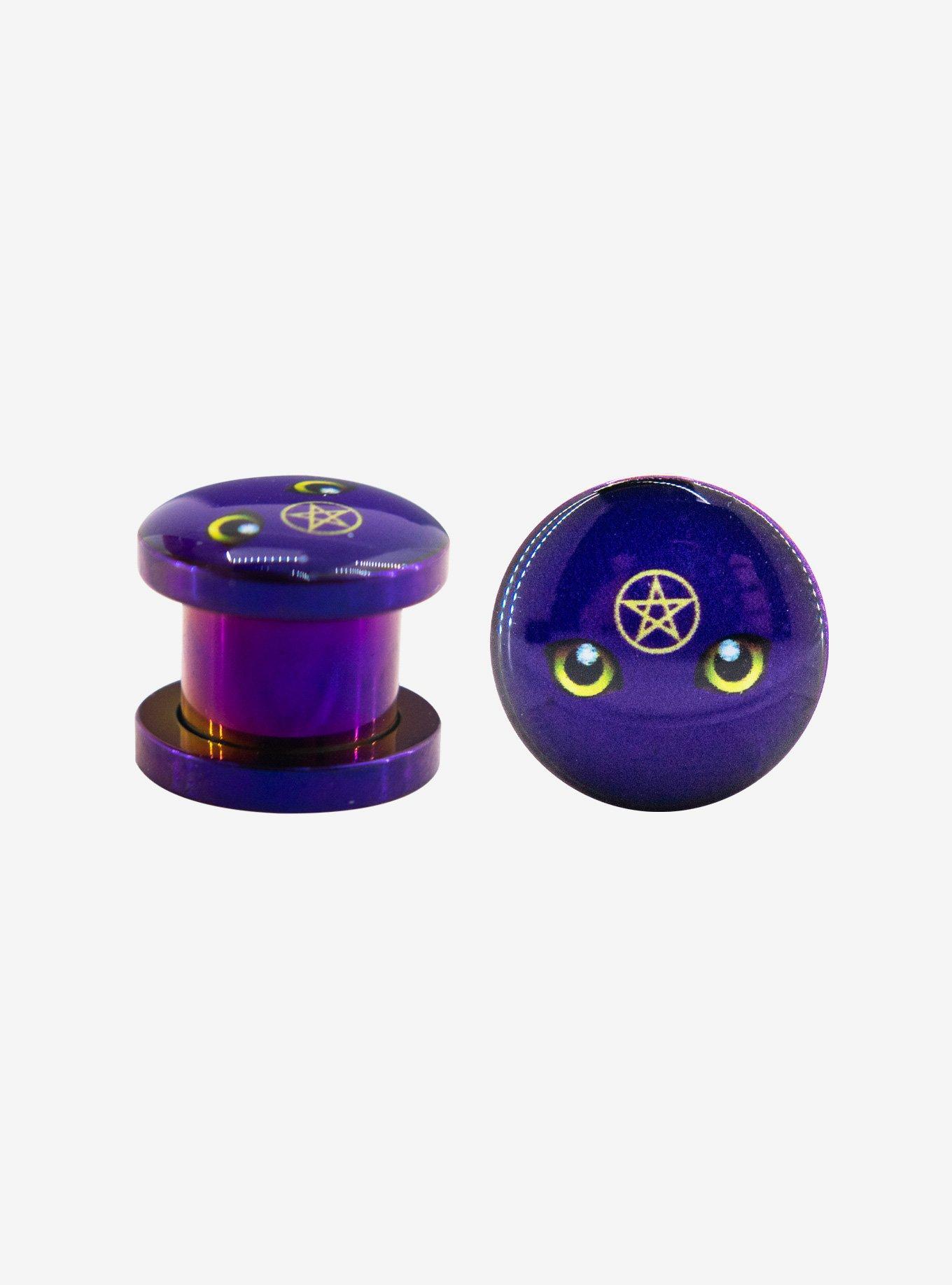 Steel Purple Pentagram Cat Spool Plug 2 Pack | Hot Topic