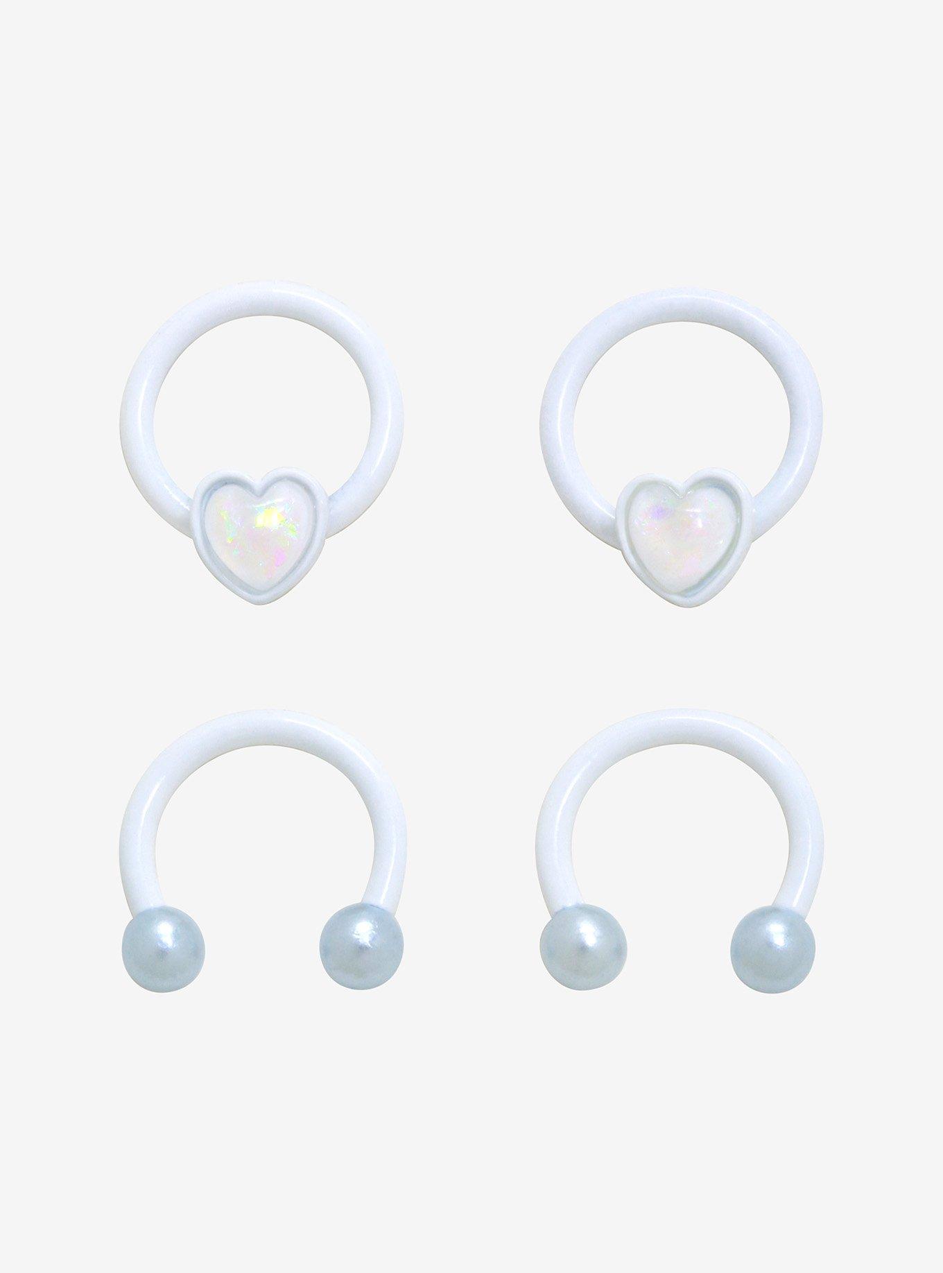 Steel White Hearts Captive Hoop & Circular Barbell 4 Pack | Hot Topic