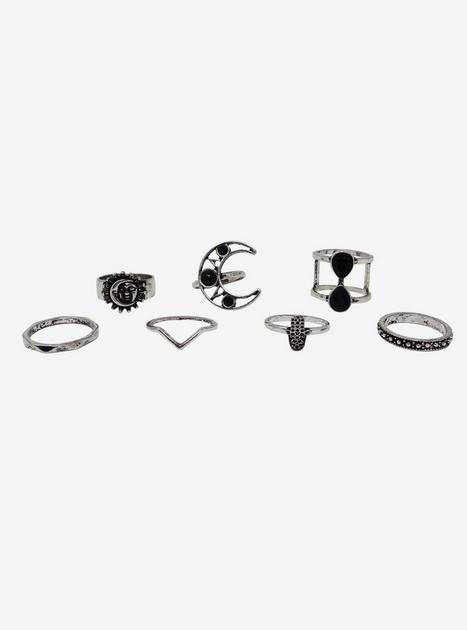 Black Stone Moon Ring Set | Hot Topic