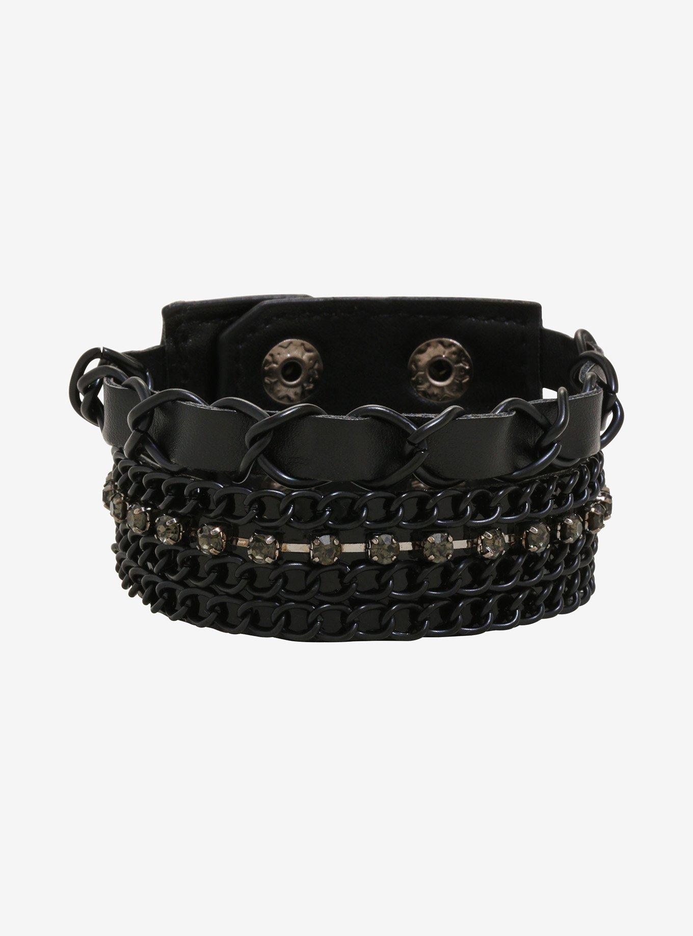 Mixed Chain Faux Leather Cuff Bracelet | Hot Topic
