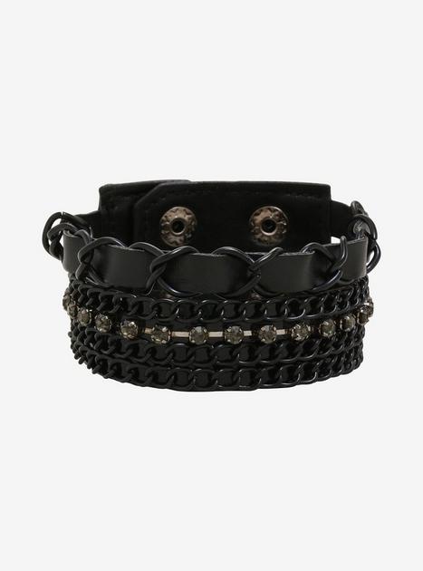 Mixed Chain Faux Leather Cuff Bracelet | Hot Topic
