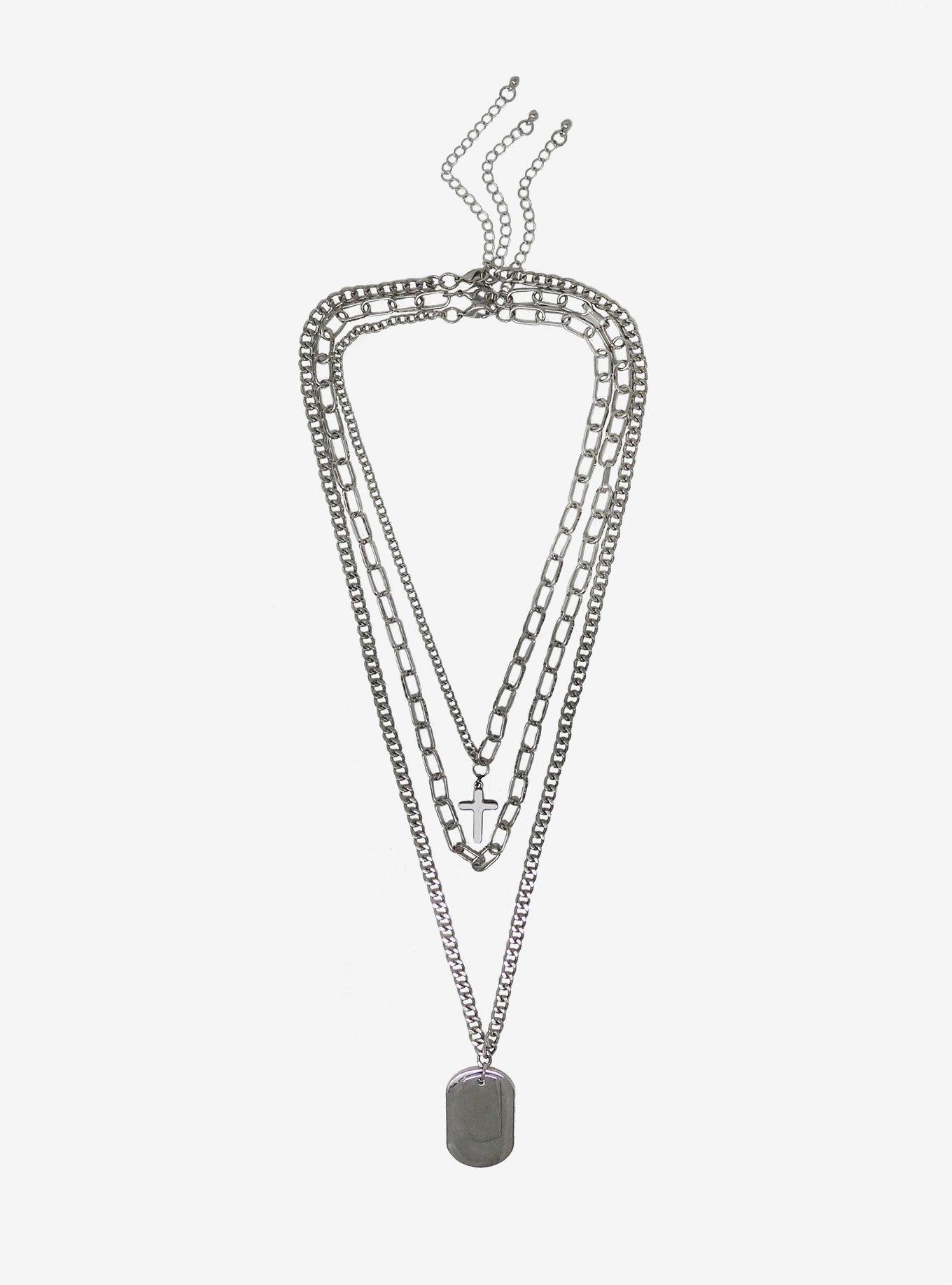 Dog Tag & Cross Chain Necklace Set | Hot Topic