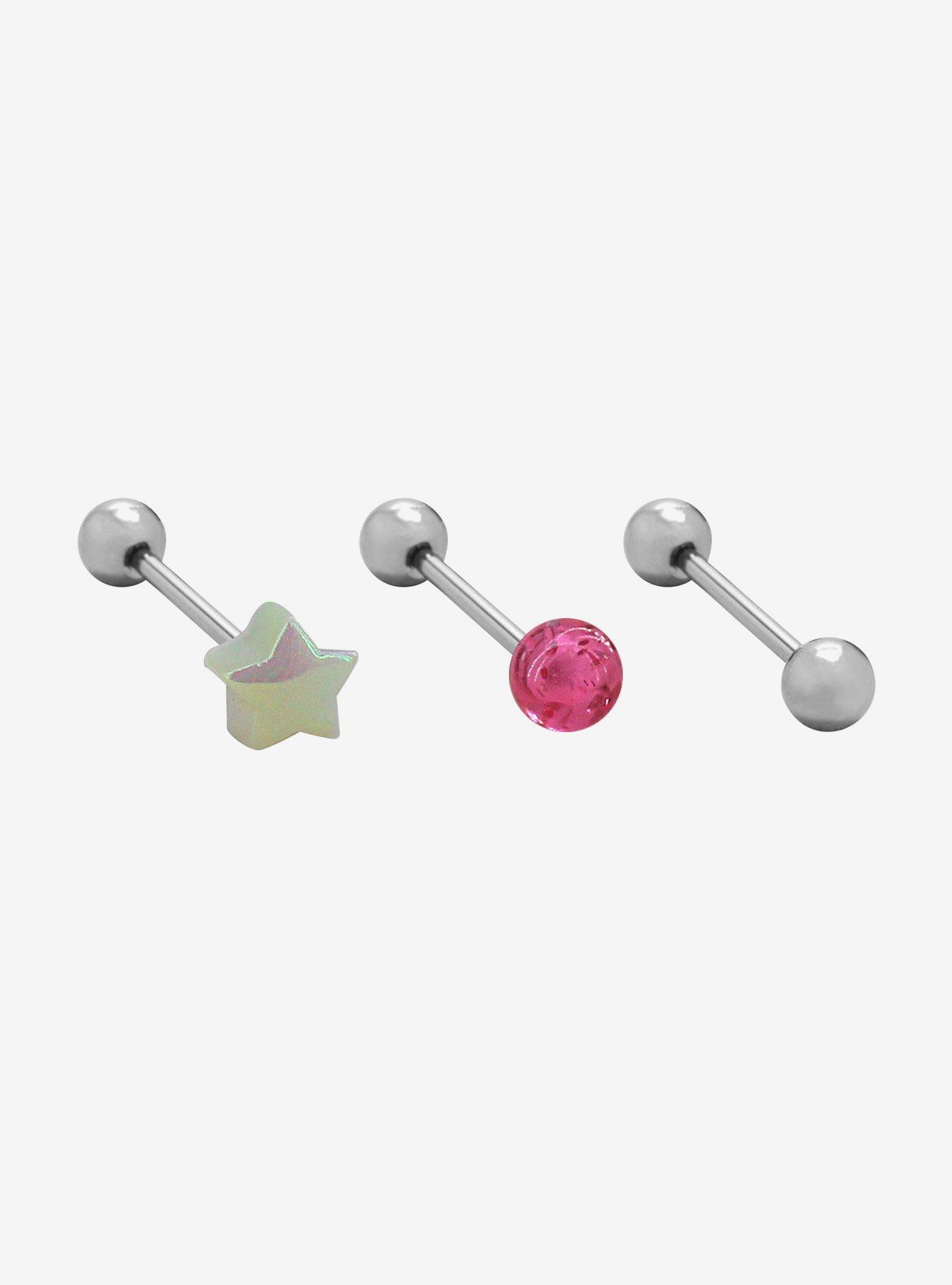 Steel Pink Ball & Star Barbell 3 Pack | Hot Topic