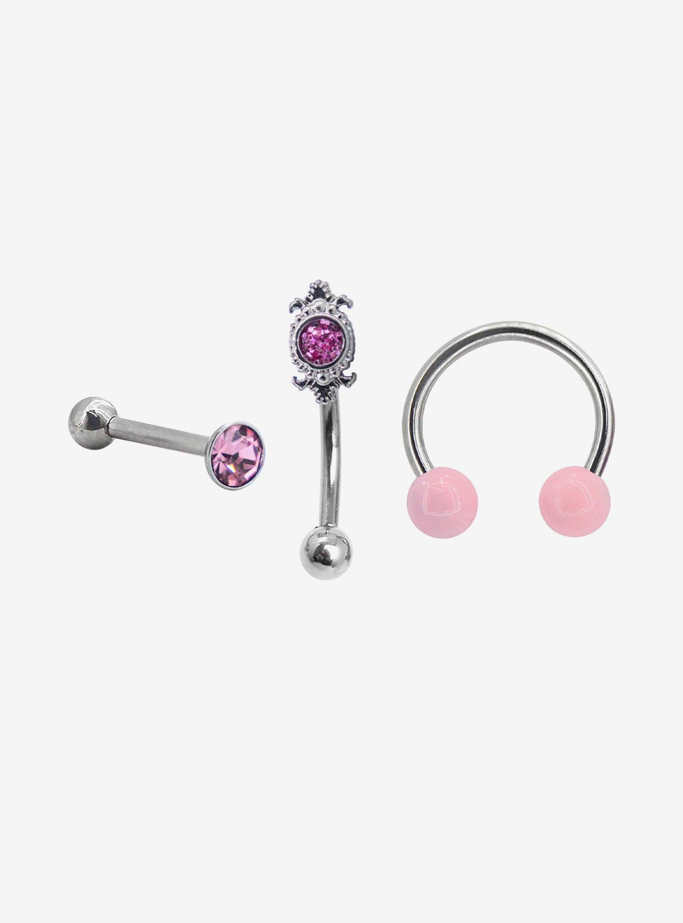 Steel Pink Stones Mixed Barbells 3 Pack | Hot Topic