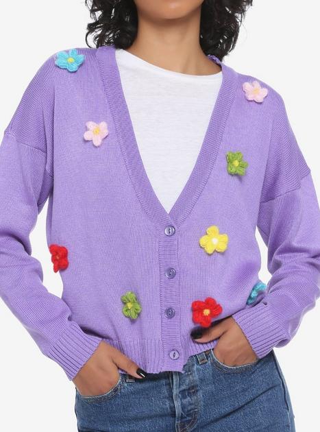 Daisy Street Flower Purple Girls Cardigan | Hot Topic
