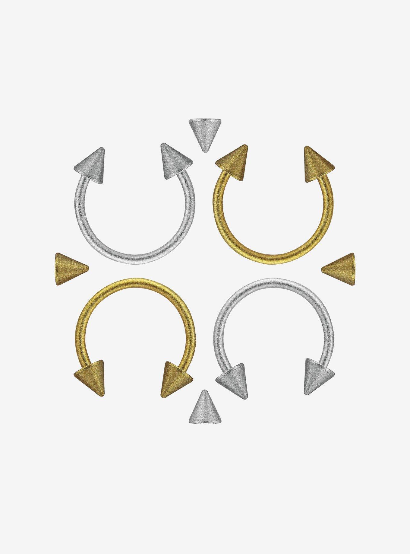 Steel Silver Gold Matte Spike End Circular Barbell 4 Pack | Hot Topic