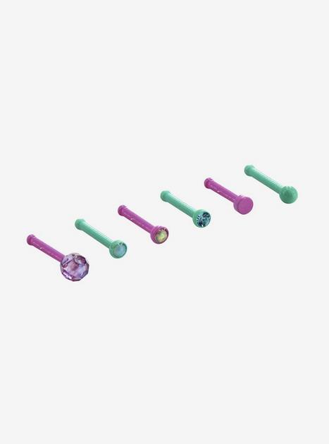 Steel Teal Purple Gem Nose Stud 6 Pack | Hot Topic