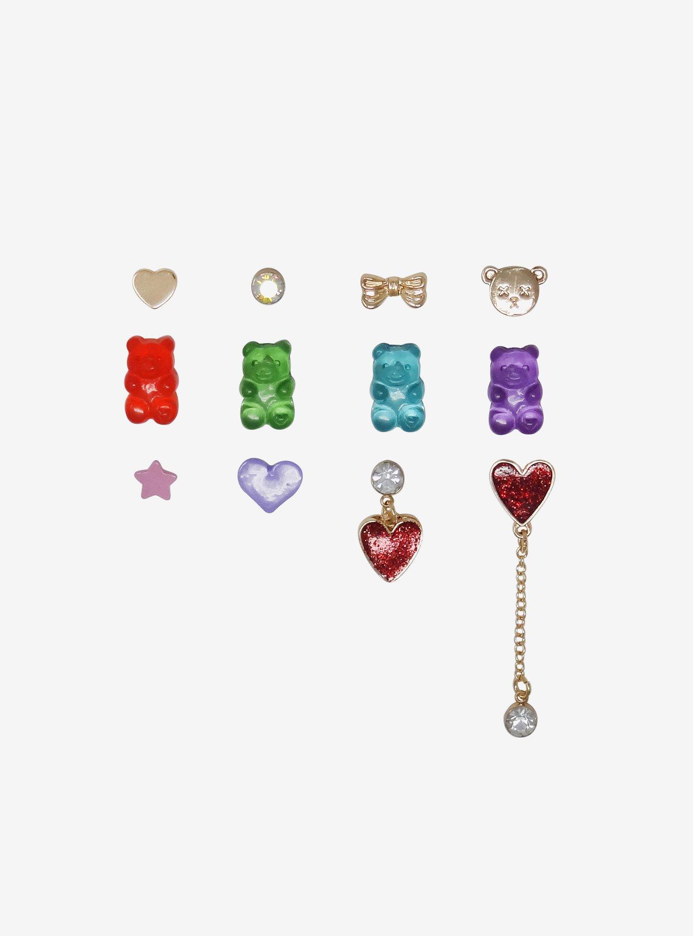 Candy Bear Heart & Bow Mismatch Earring Set | Hot Topic