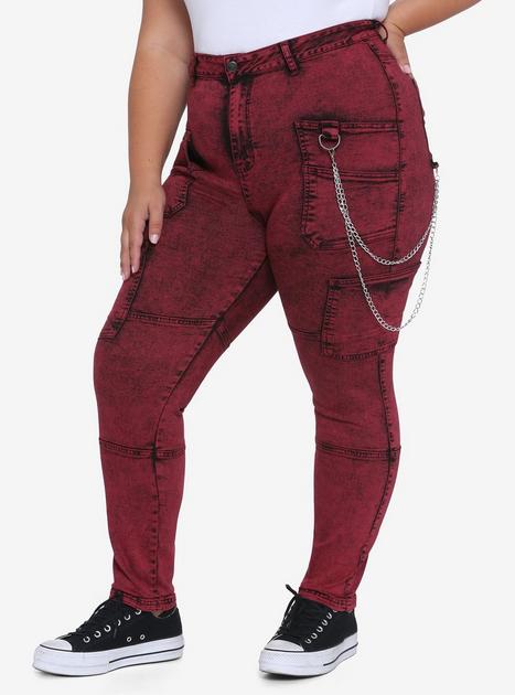Pockets & Chains Red Washed Skinny Jeans Plus Size | Hot Topic