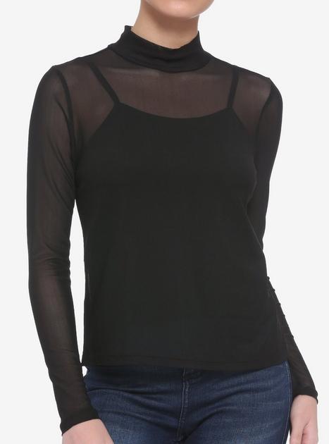 Mock Neck Mesh Girls Long-Sleeve Top | Hot Topic