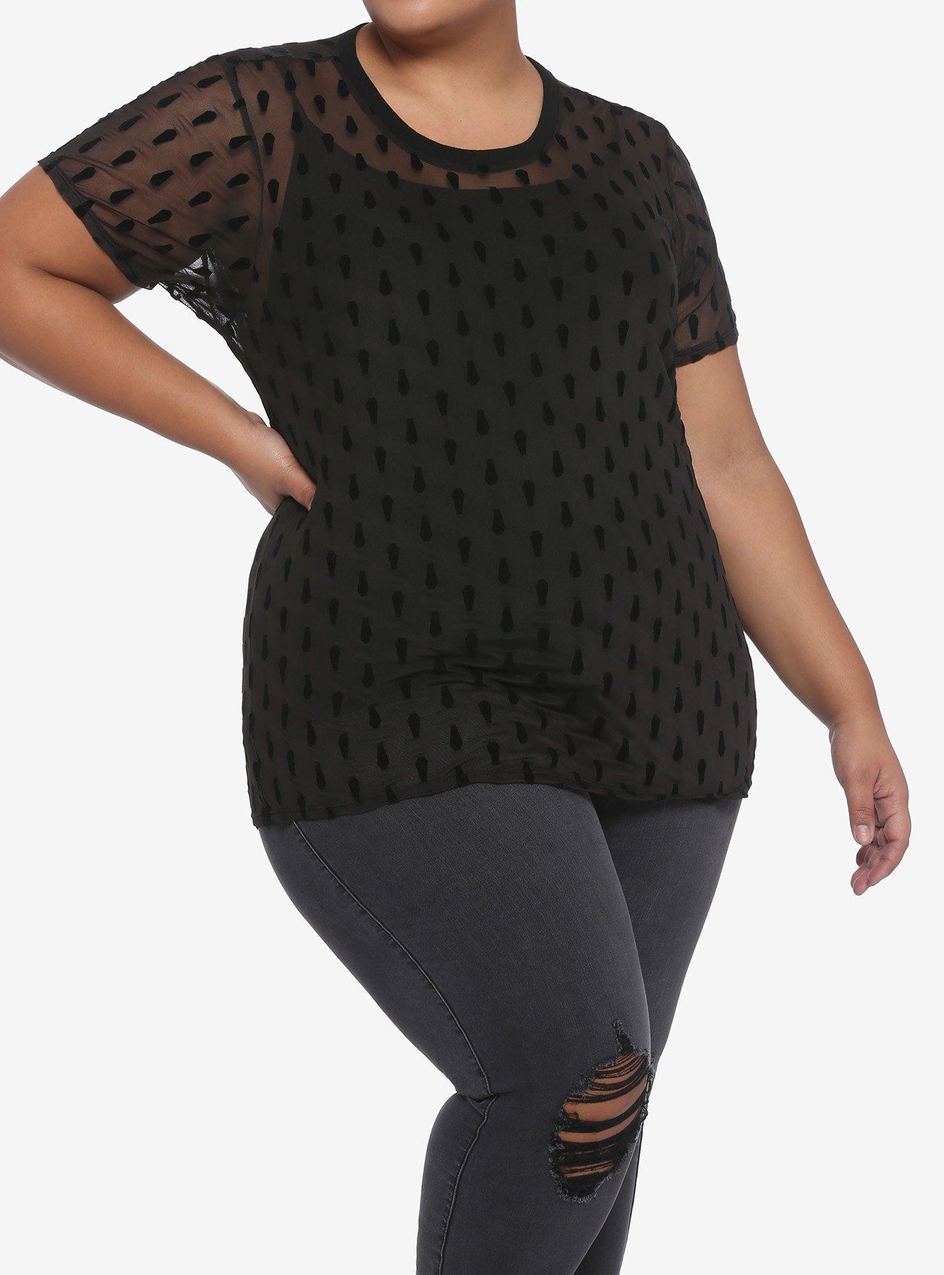 Black Flocked Coffin Sheer Layered Girls Top Plus Size | Hot Topic