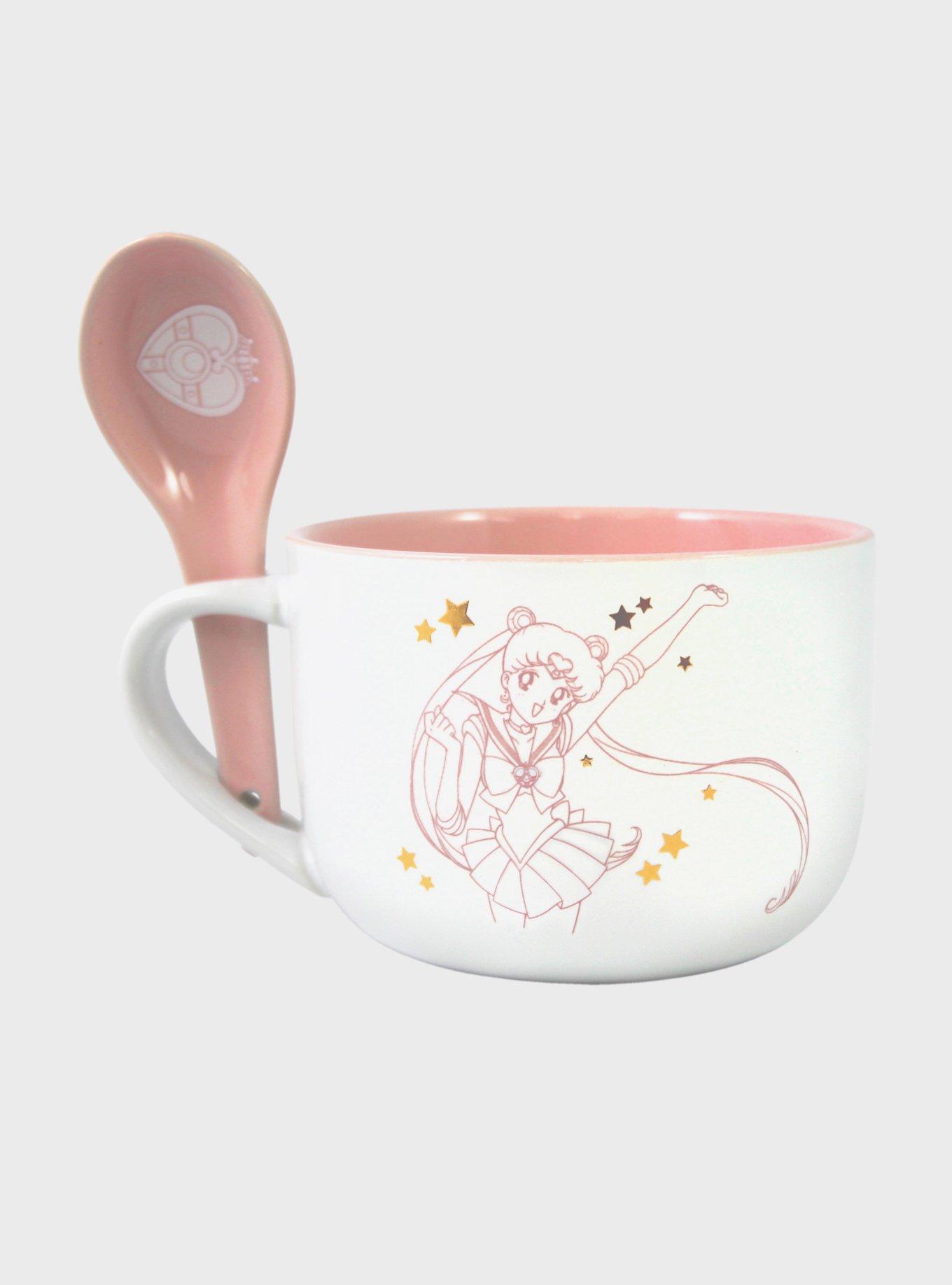 Sailor Moon Pink & White Soup Mug & Spoon | Hot Topic