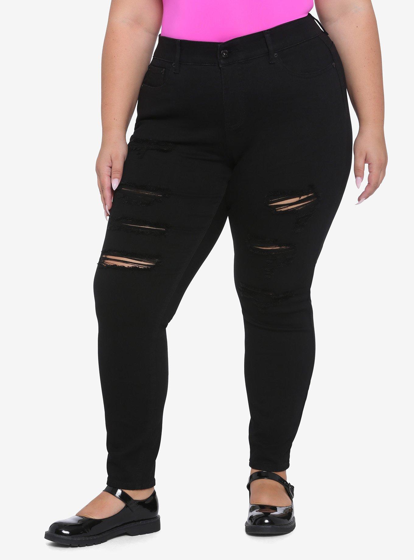 HT Denim Destructed Black Ziggy Curvy Hi-Rise Skinny Jeans Plus Size ...