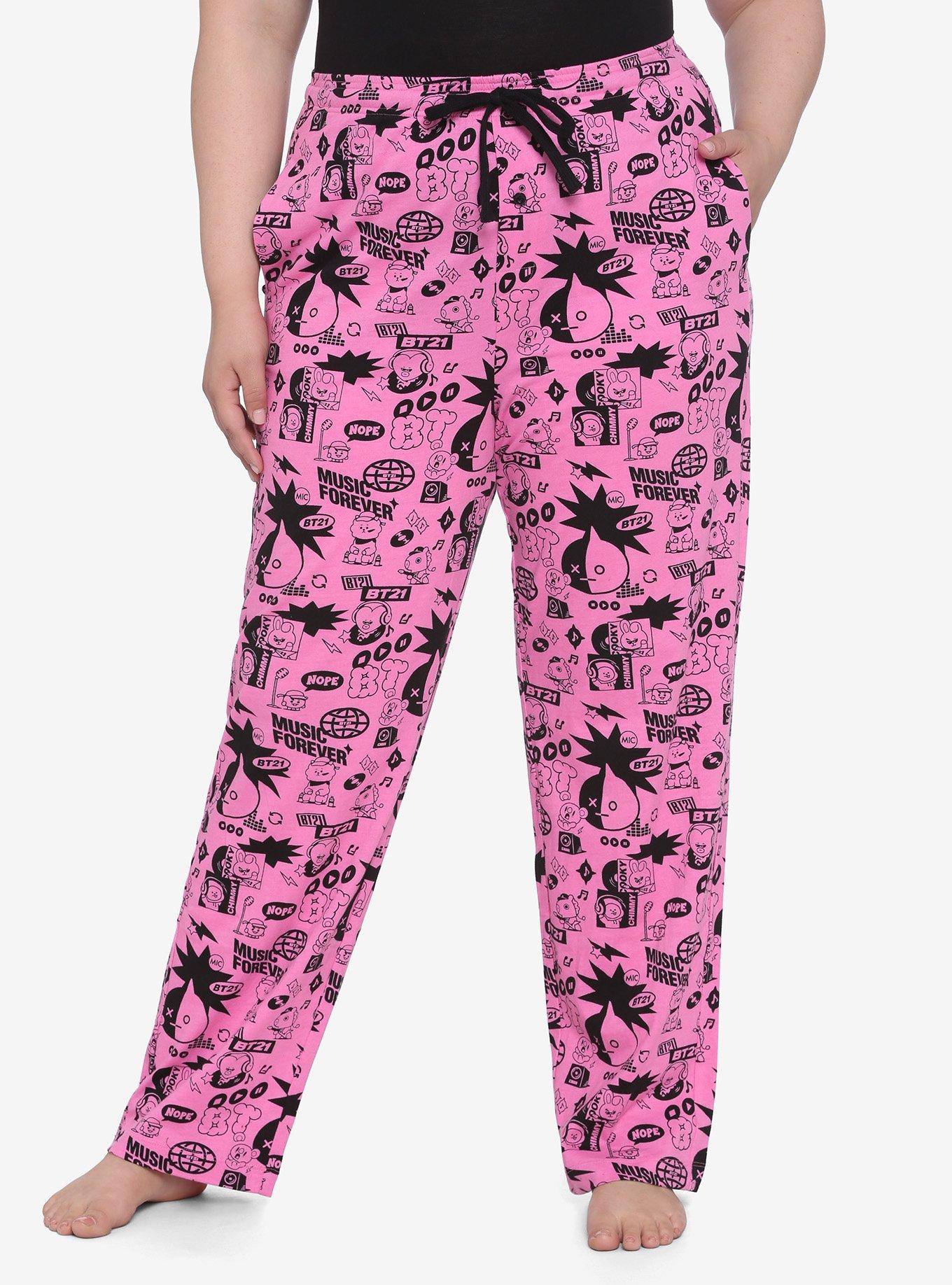 Bt21 Black And Pink Girls Pajama Pants Plus Size Hot Topic
