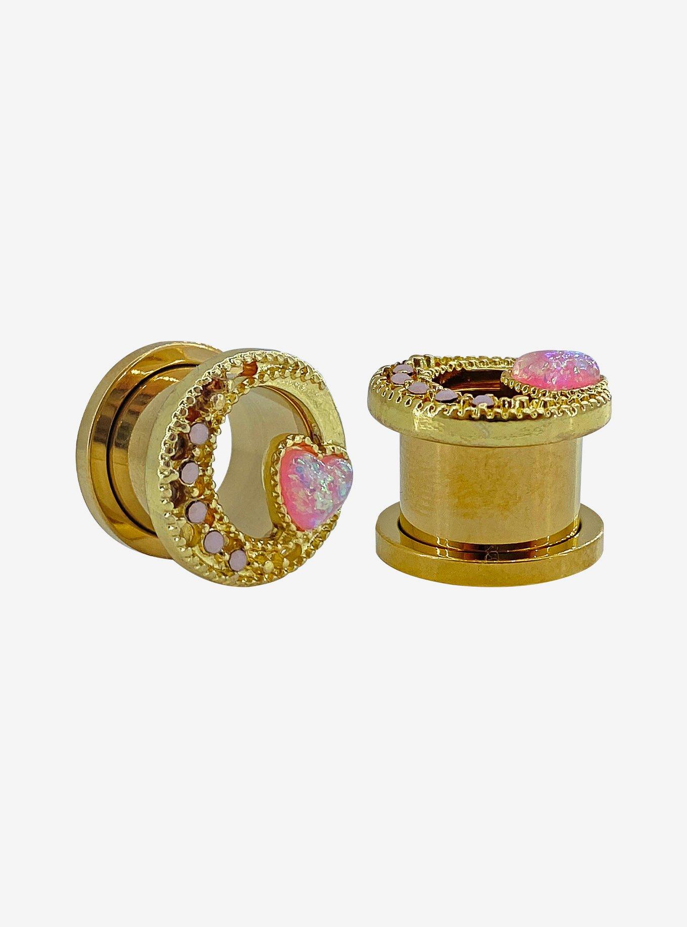 Steel Pink Heart & Moon Plug 2 Pack | Hot Topic