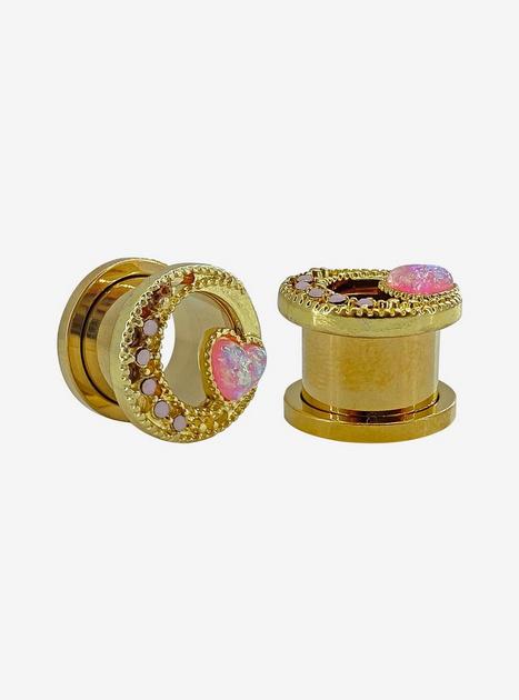 Steel Pink Heart & Moon Plug 2 Pack | Hot Topic