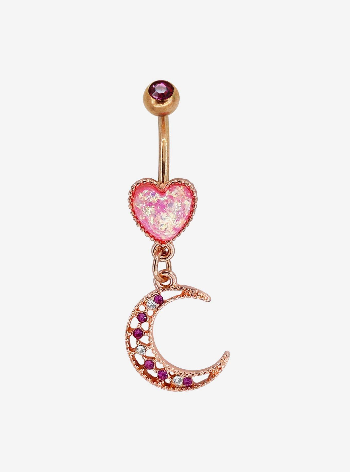 14G Steel Pink Heart & Moon Navel Barbell | Hot Topic