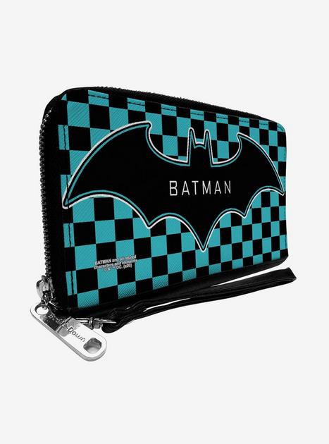 DC Comics Batman Bat Logo Checker Teal Black Zip Around Rectangle ...