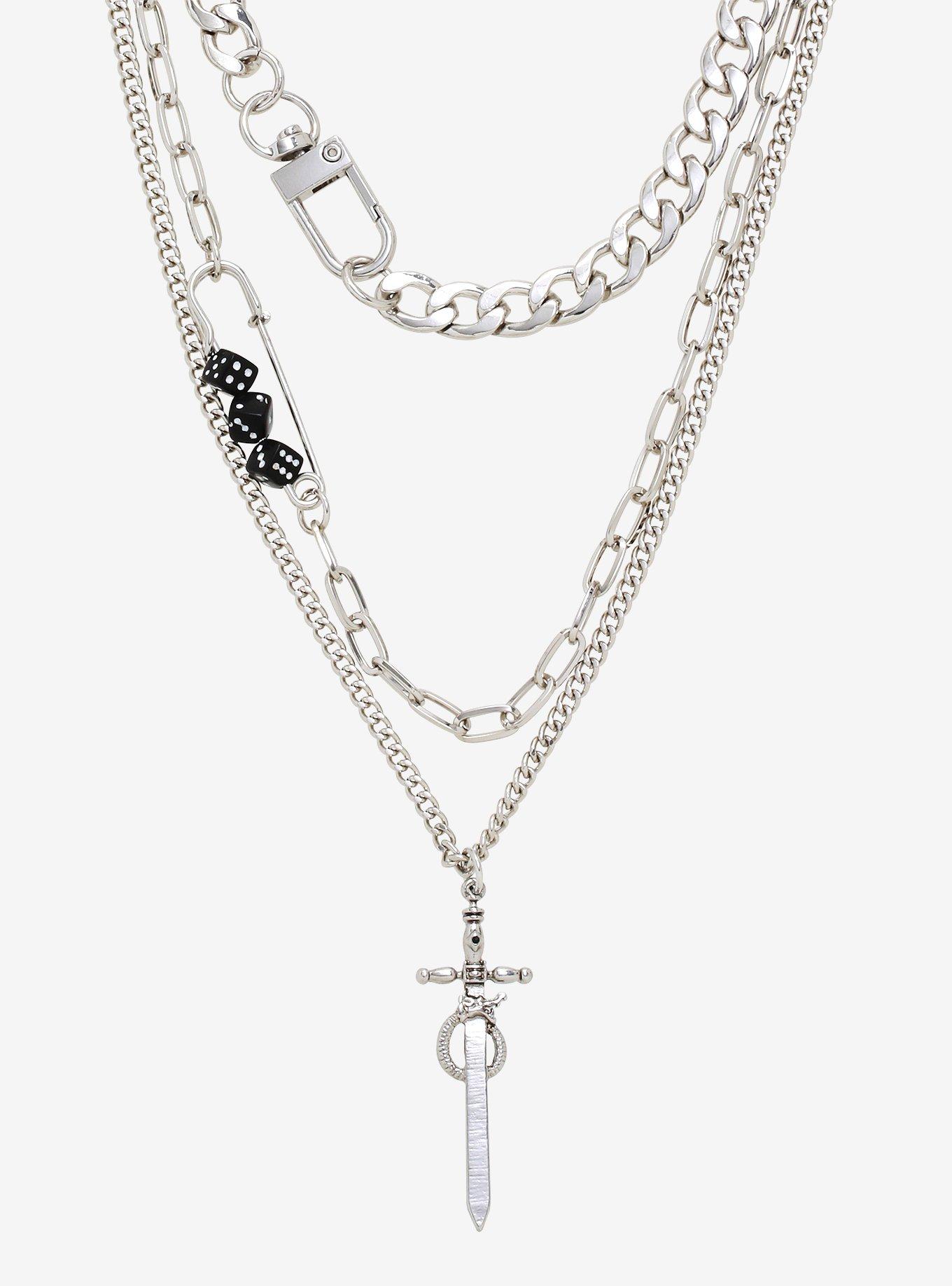 Sword Dice Chain Multilayer Necklace | Hot Topic