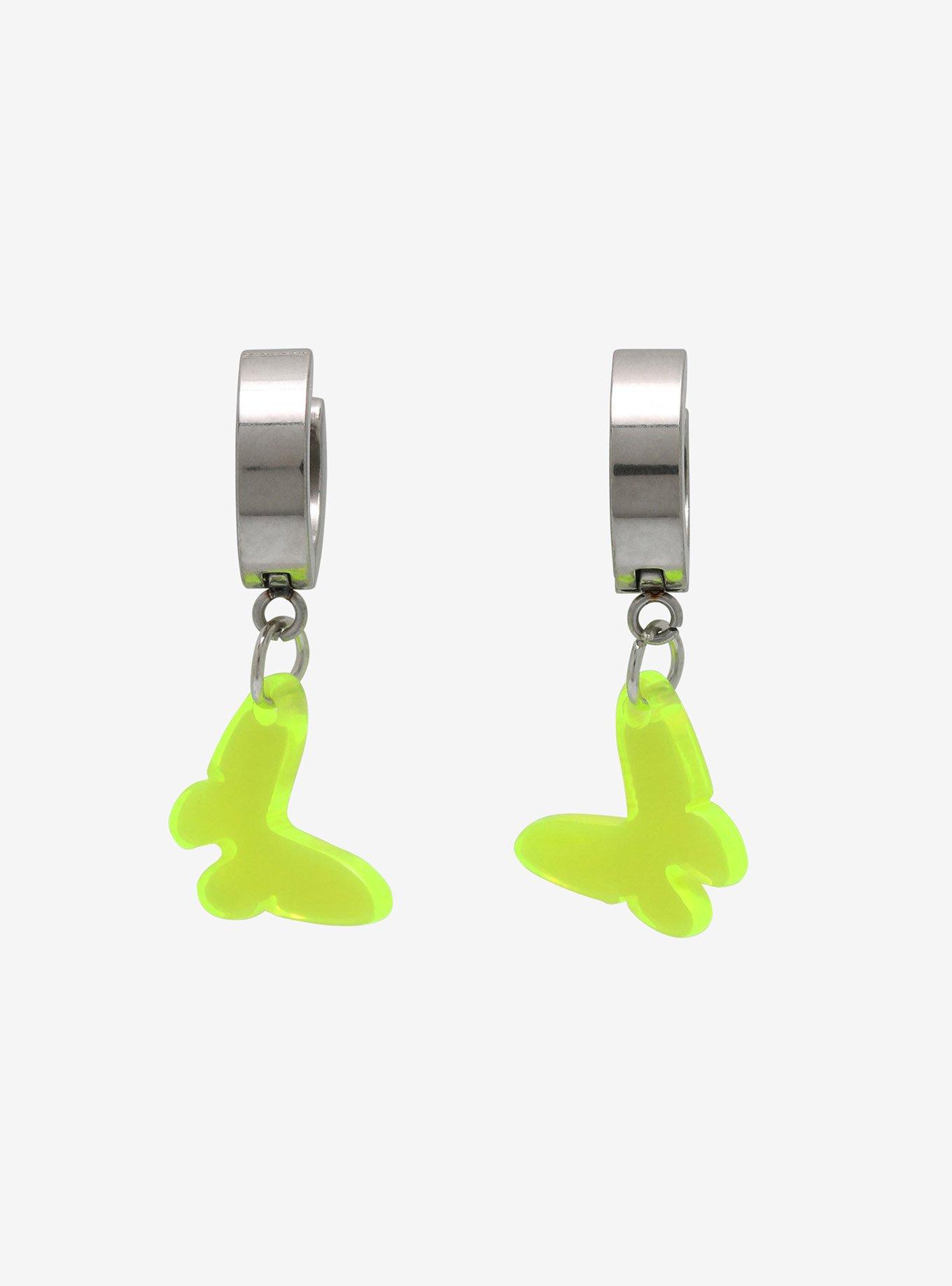 Neon Green Butterfly Mini Hoop Earrings | Hot Topic