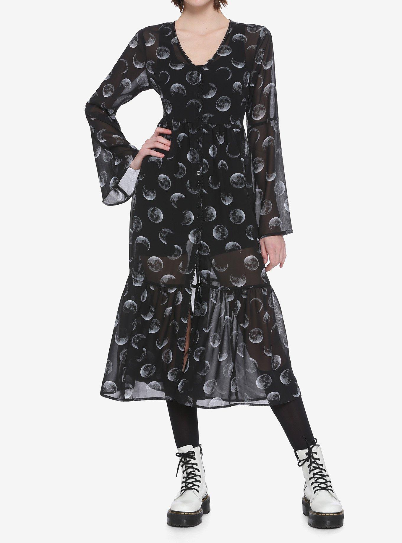 Moon Sheer Bell Sleeve Button-Up Maxi Duster | Hot Topic