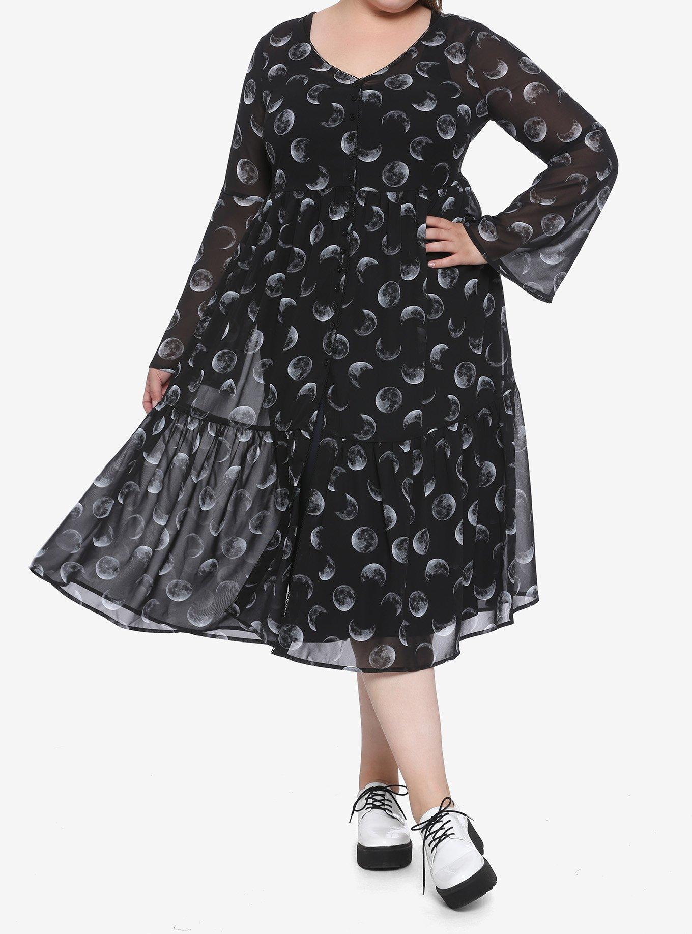 Moon Sheer Bell Sleeve Button-Up Maxi Duster Plus Size | Hot Topic
