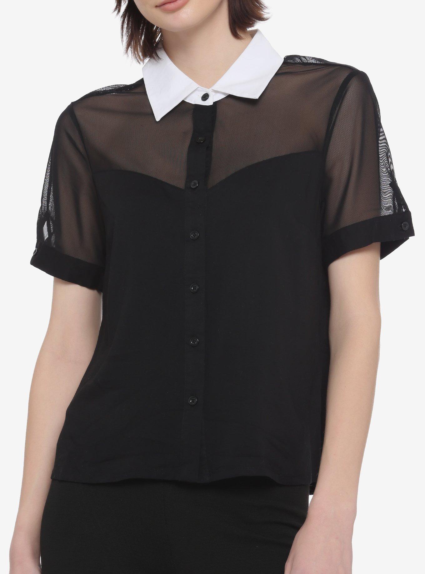 Collared Mesh Panel Girls Top | Hot Topic