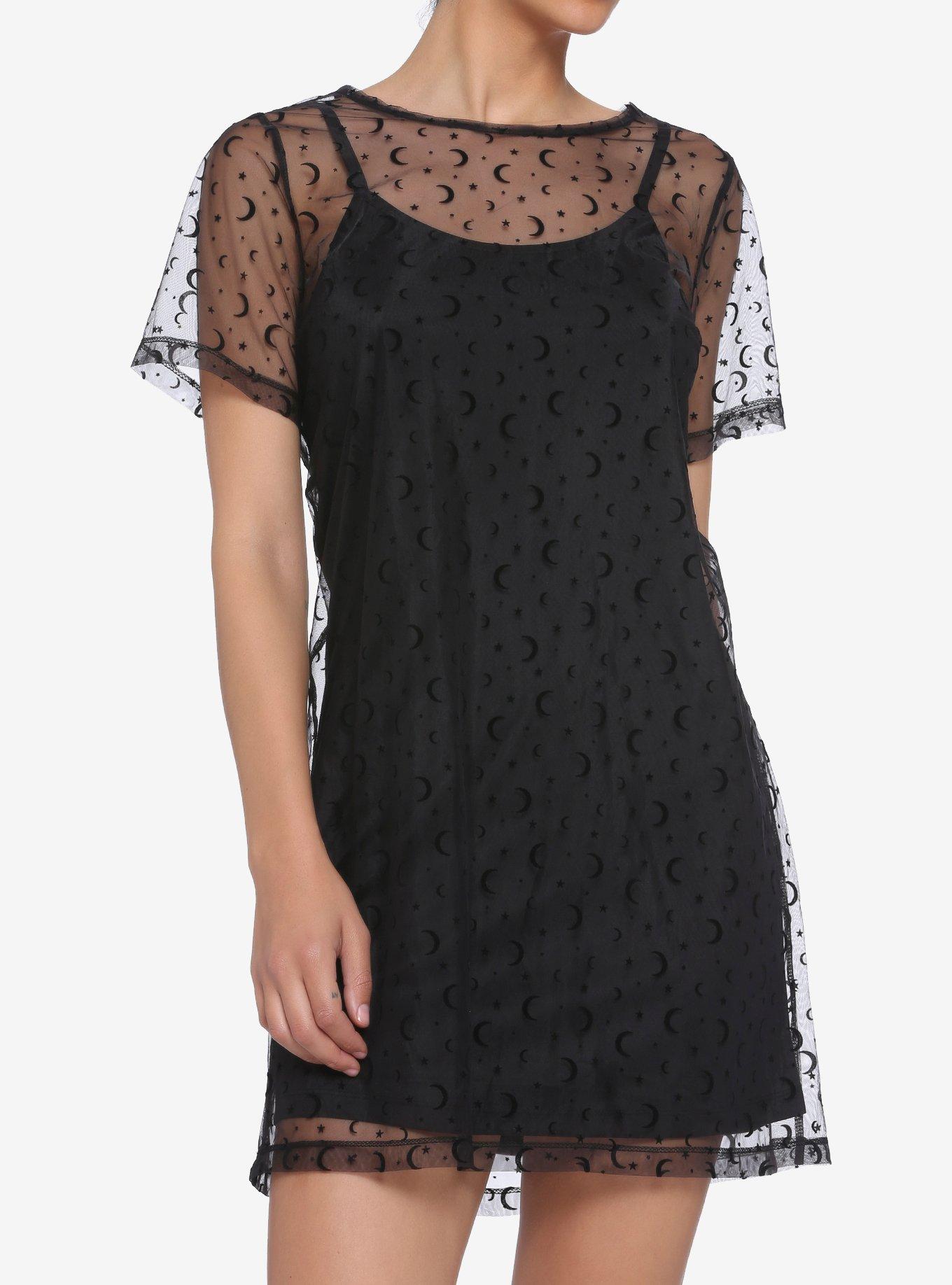 Flocked Moon & Star Sheer T-Shirt Dress | Hot Topic