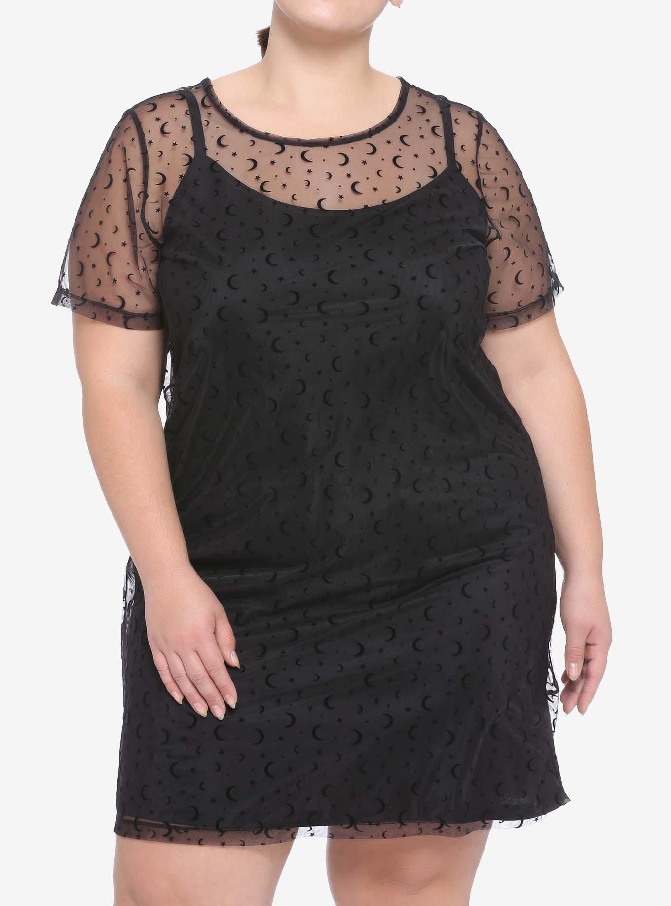 Flocked Moon And Star Sheer T Shirt Dress Plus Size Hot Topic