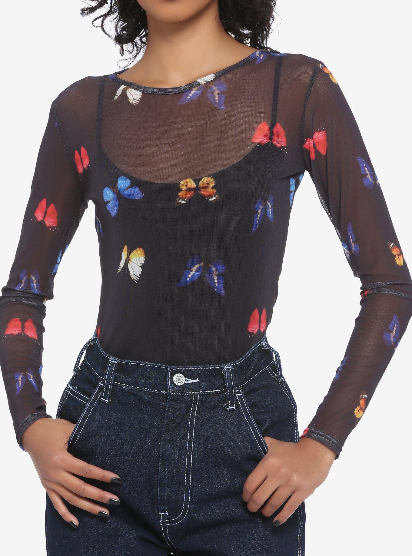 Daisy Street Butterfly Mesh Girls Long-Sleeve Top | Hot Topic