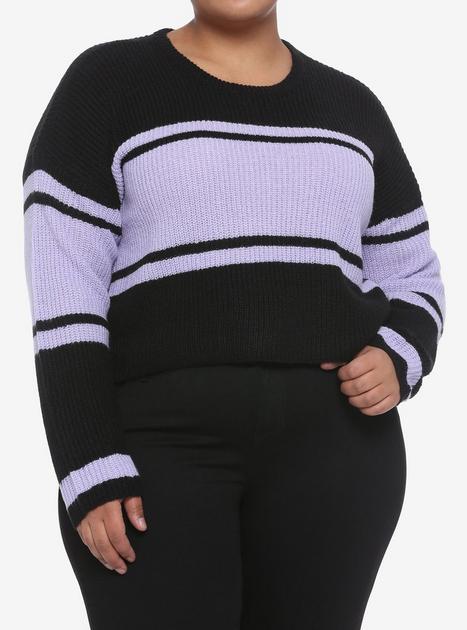 Lavender & Black Stripe Girls Crop Sweater Plus Size | Hot Topic