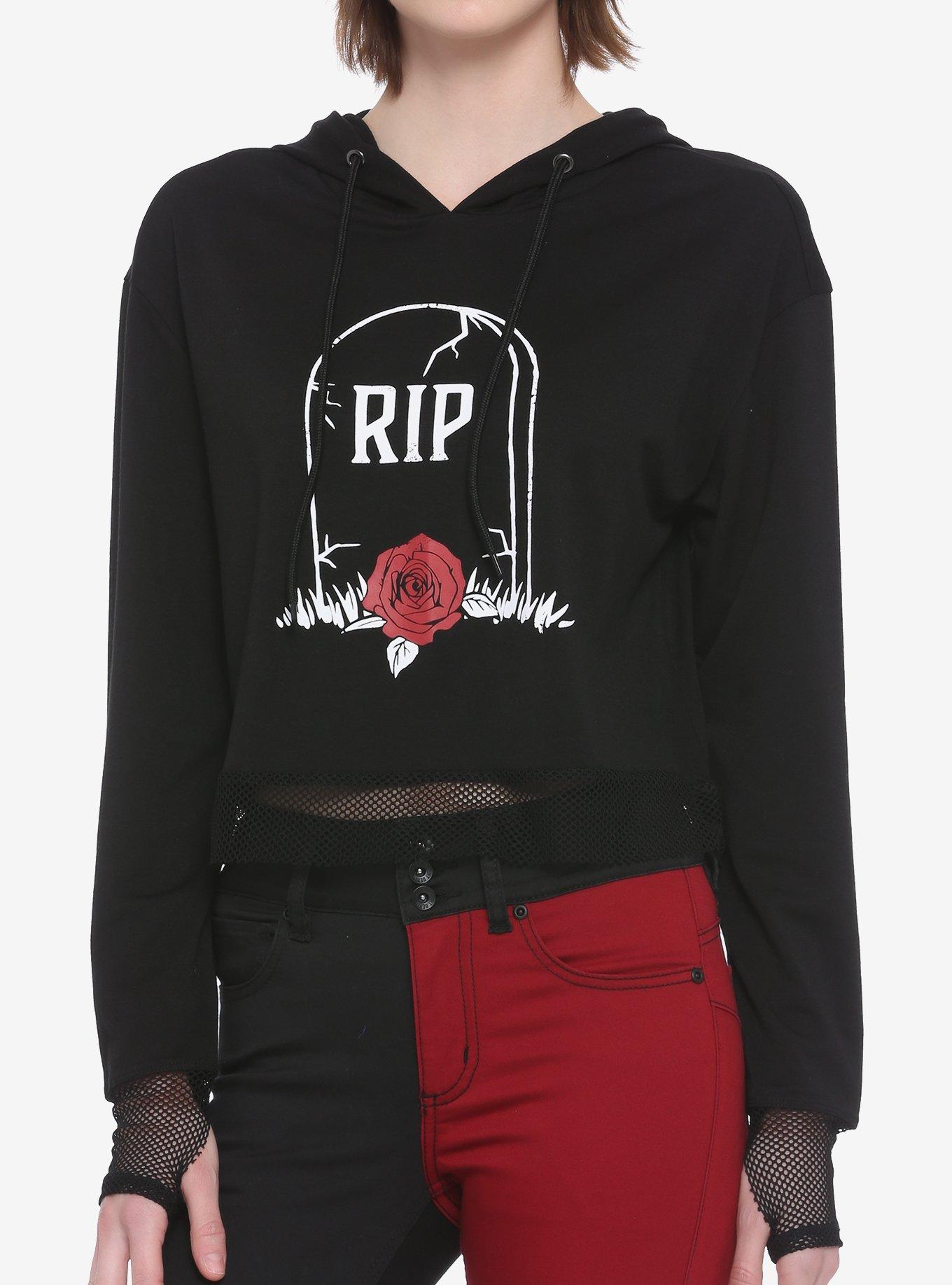 RIP & Rose Mesh Trim Girls Crop Hoodie | Hot Topic