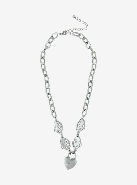 Heart Padlock & Flames Chain Necklace | Hot Topic