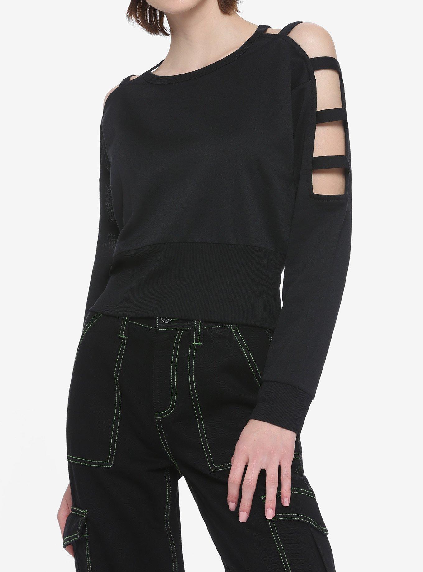 Black Lattice Sleeve Girls Sweater | Hot Topic