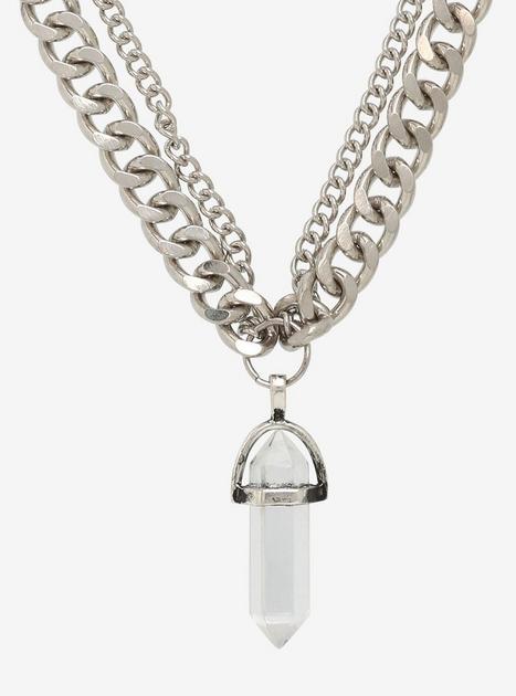 Clear Crystal & Chain Necklace | Hot Topic
