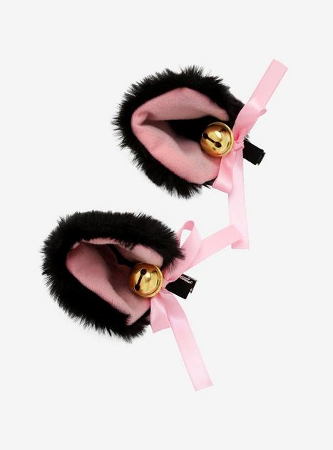 Black & Pink Fuzzy Cat Ear Hair Clips | Hot Topic