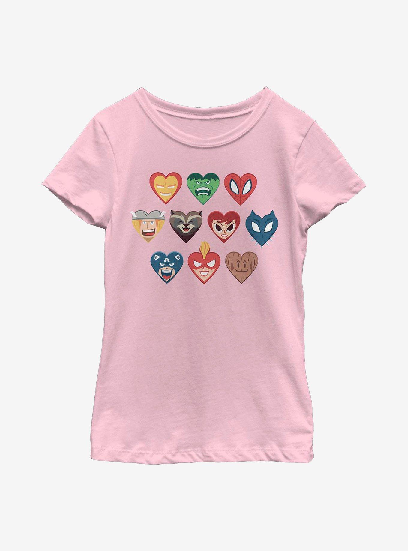 Marvel Avengers Hero Hearts Youth Girls T-Shirt - PINK | BoxLunch