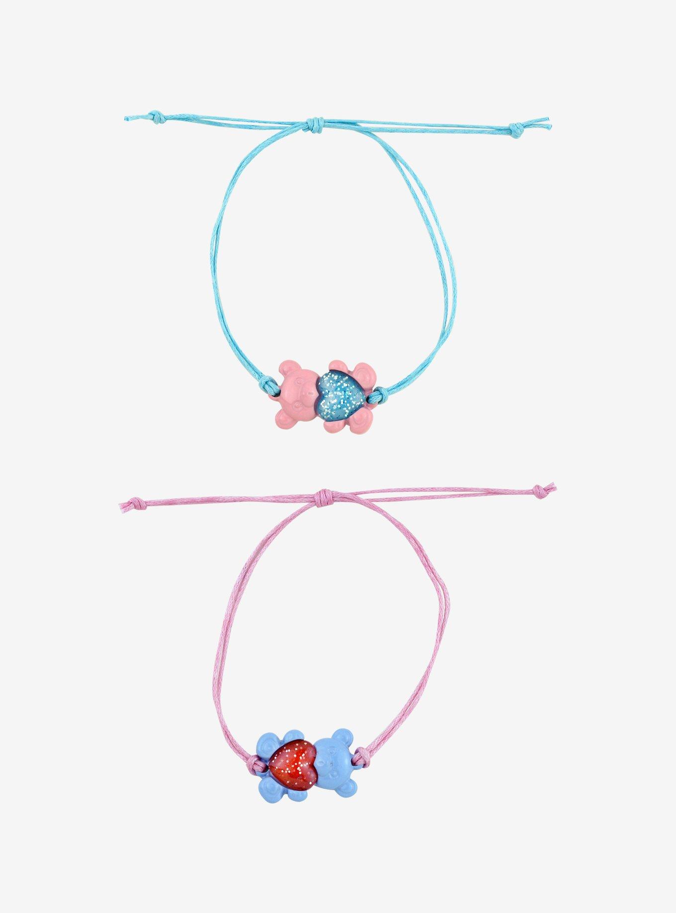 Pink & Blue Candy Bear Best Friend Cord Bracelet Set | Hot Topic