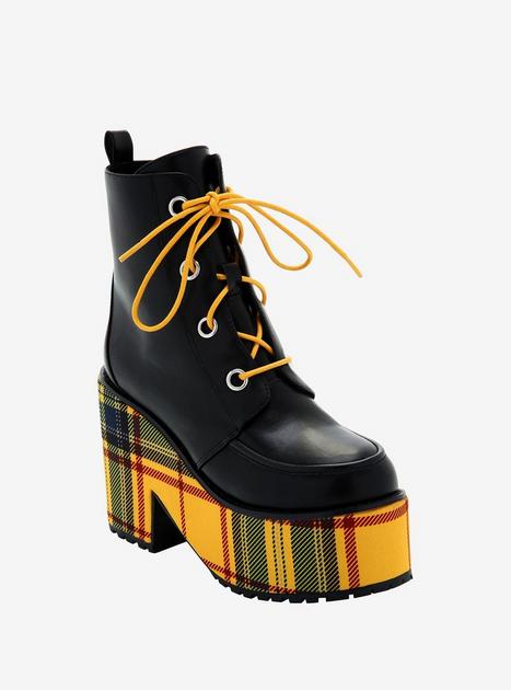 Black Yellow Plaid Platform Booties | Hot Topic