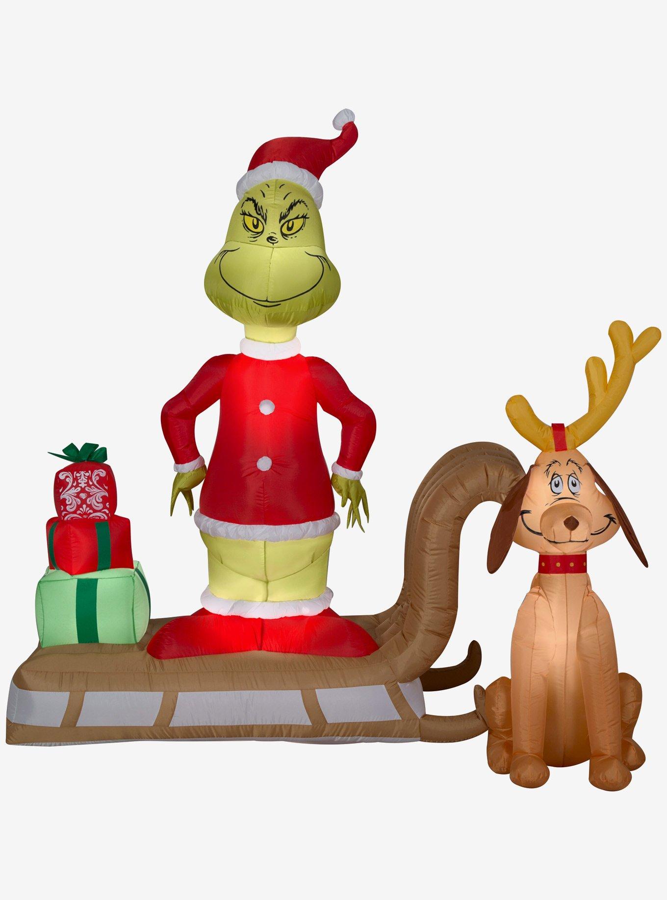Grinch And Max On Sled Scene Large Airblown | Hot Topic
