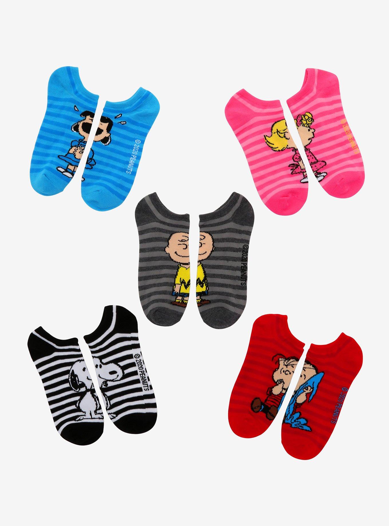 Peanuts Character Stripe No-Show Socks 5 Pair | Hot Topic