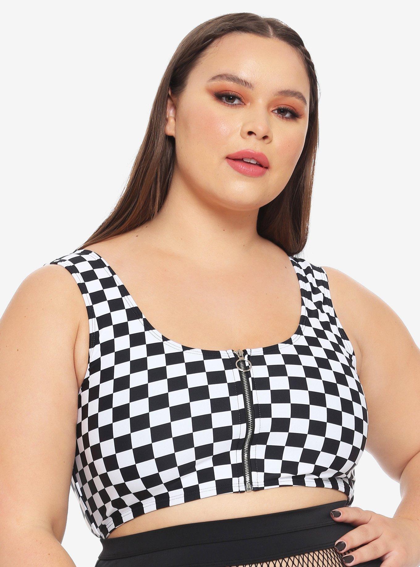 Black & White Checkered O-Ring Swim Top Plus Size | Hot Topic