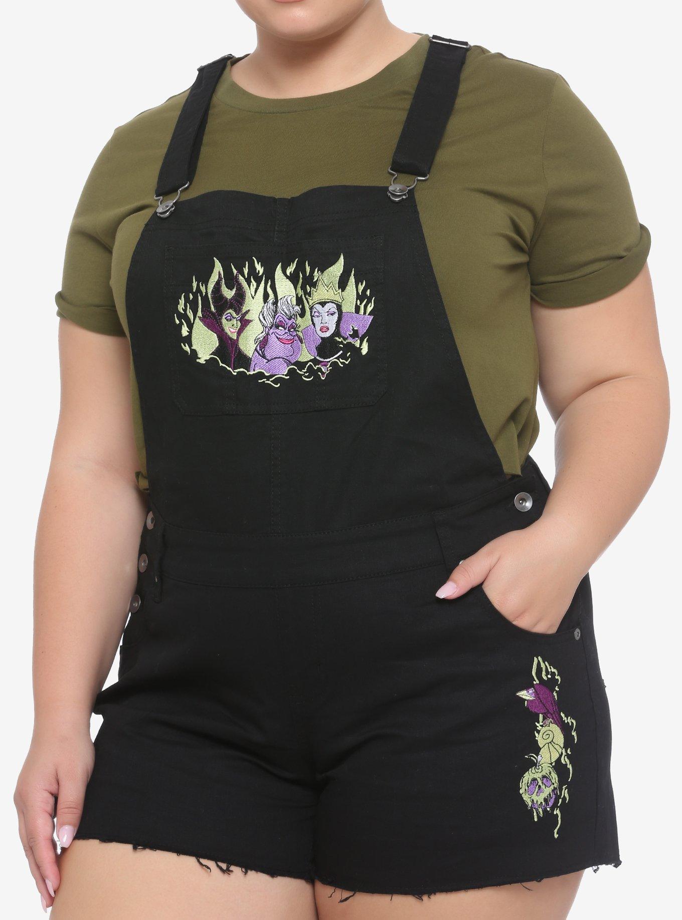 Disney Villains Embroidered Black Denim Shortalls Plus Size | Hot Topic