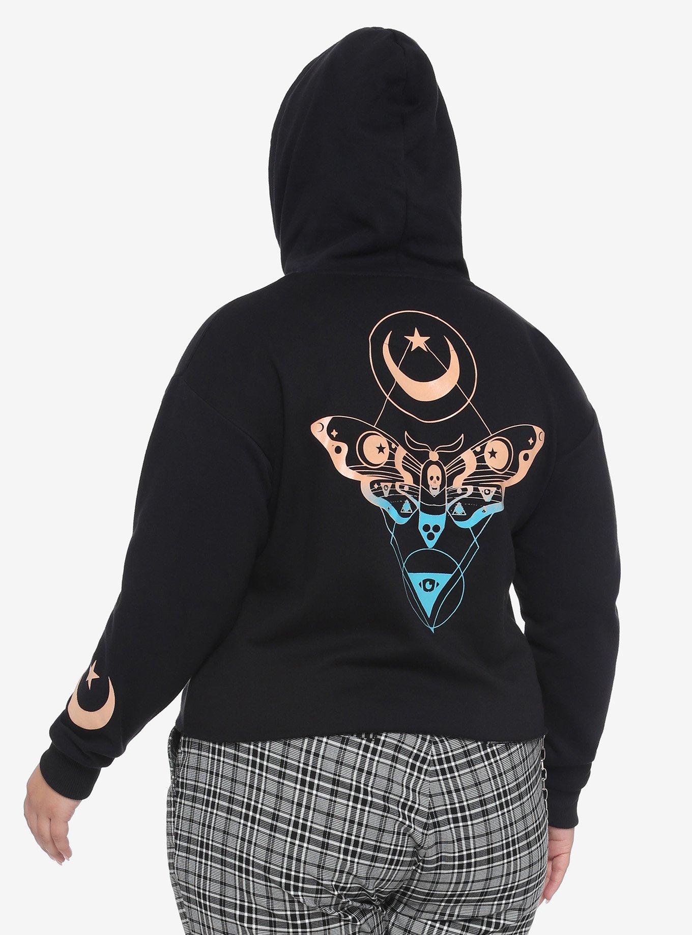 Ombre Death Moth Geometric Girls Crop Hoodie Plus Size | Hot Topic