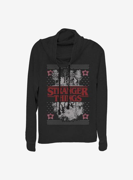 Stranger Things Upside Down Ugly Sweater Cowlneck Long-Sleeve Girls Top ...