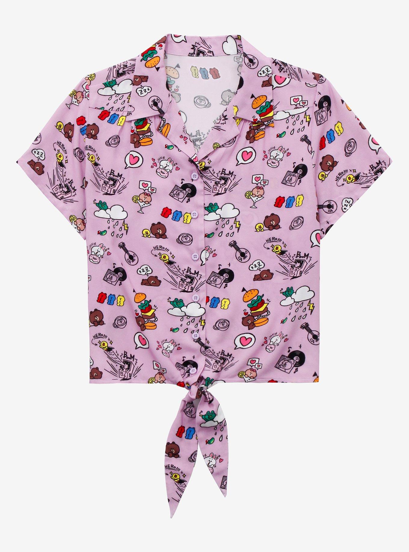 LINE FRIENDS BROWN & FRIENDS Allover Print Women's Tie-Front Woven Top ...