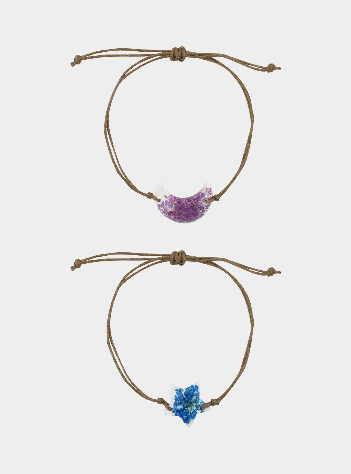 Moon Star Dried Flower Best Friend Cord Bracelet Set | Hot Topic