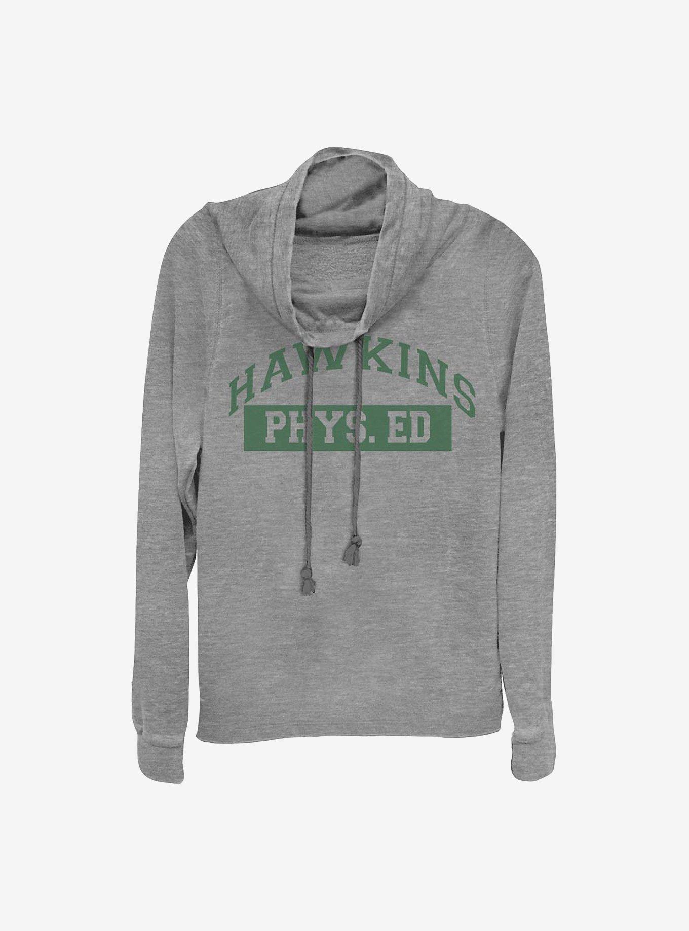 Stranger Things Hawkins Phys Ed Cowl Neck Long-Sleeve Womens Top - GREY ...